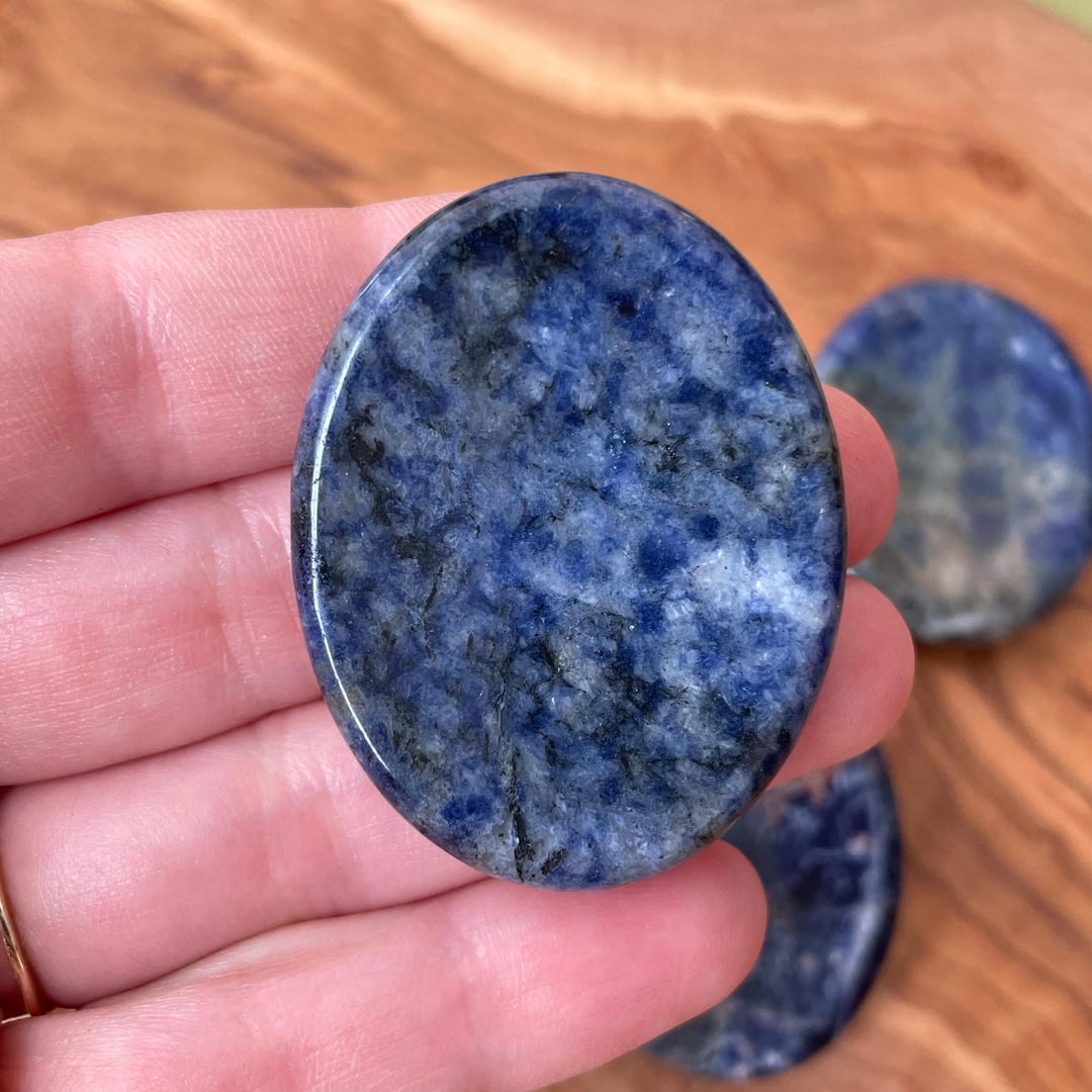 Sodalite Worry Stone - Blue Crystal Healing Gemstone for Meditation and ...