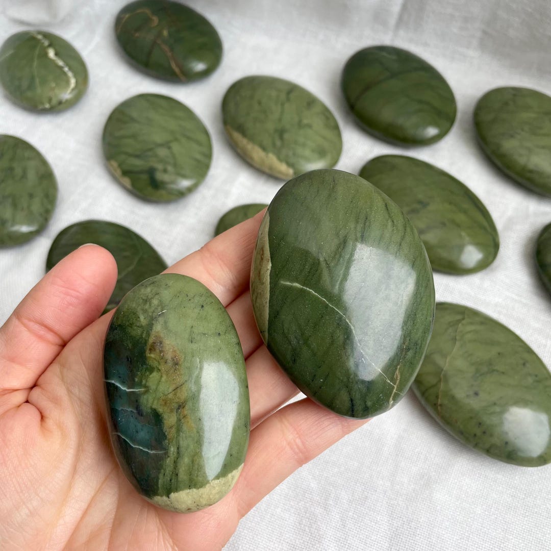 Nephrite Jade Palm Stone – Earthy Green Healing Crystal From Pakistan ...