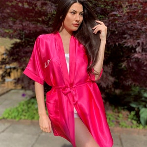 Premium Hot Pink Satin Personalised Robes, Bridal Party Robes, Matching ...