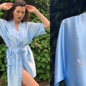 Premium Light Blue Satin Personalised Robes, Bridal Party Robes ...