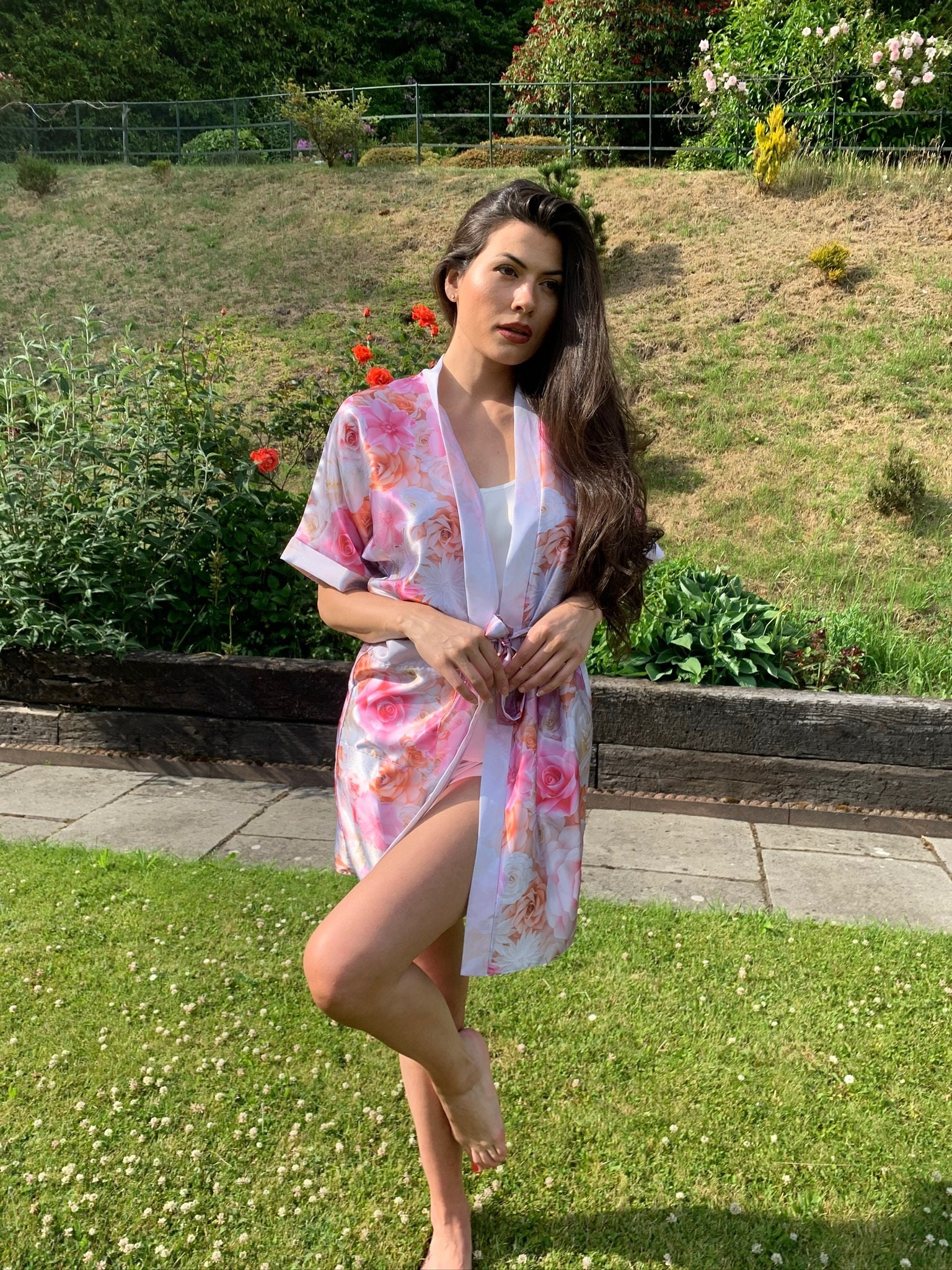 Pink and Coral Floral Satin Personalised Robes Bridal Party | Etsy