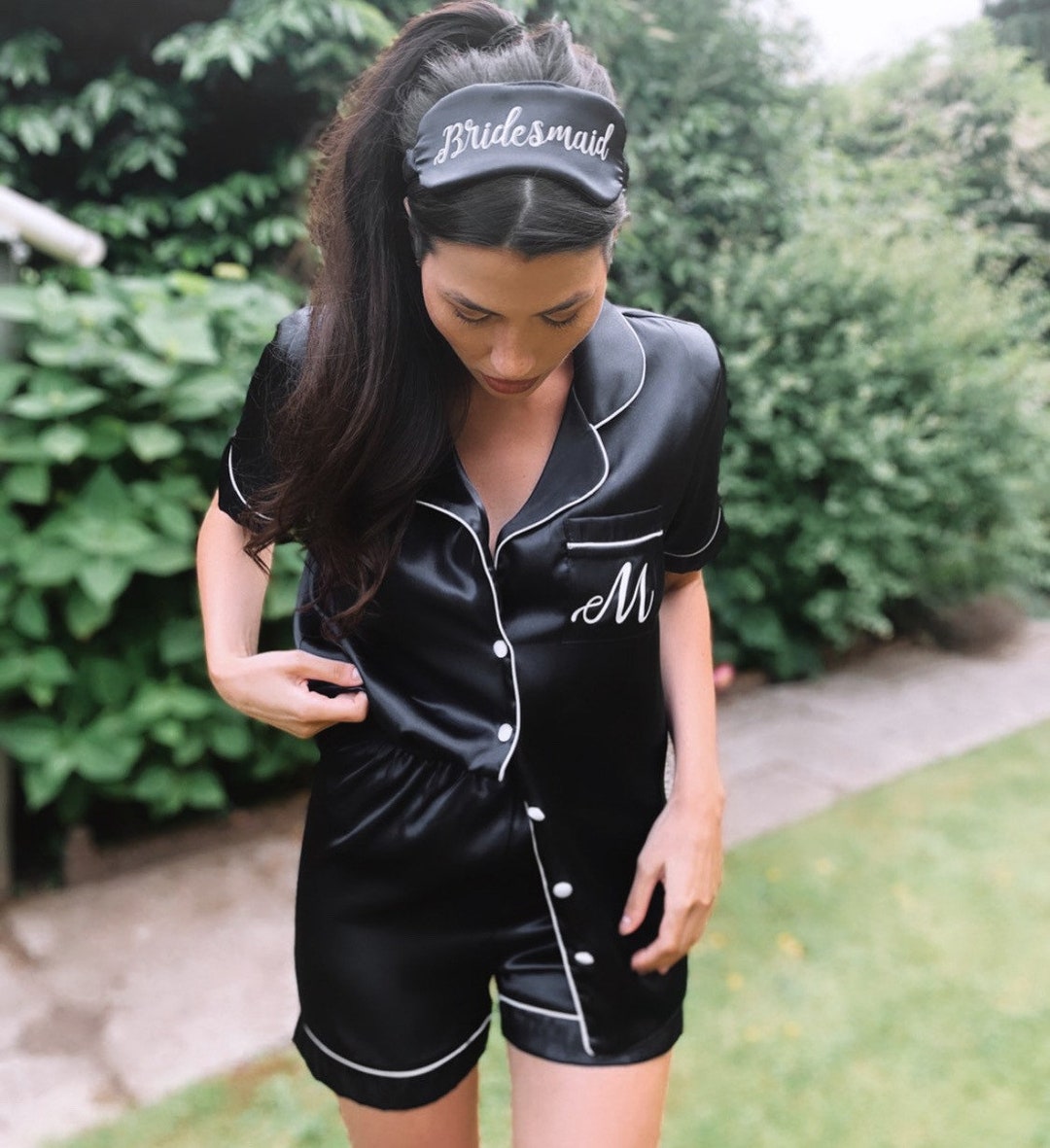 Personalised Satin Pyjamas With Piping | Monogram Gift | Personalised ...