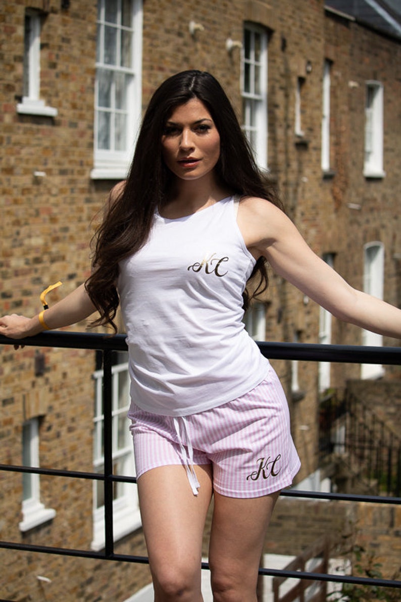 Personalised Pink and White Striped Pyjamas With Gold Monogram | Etsy