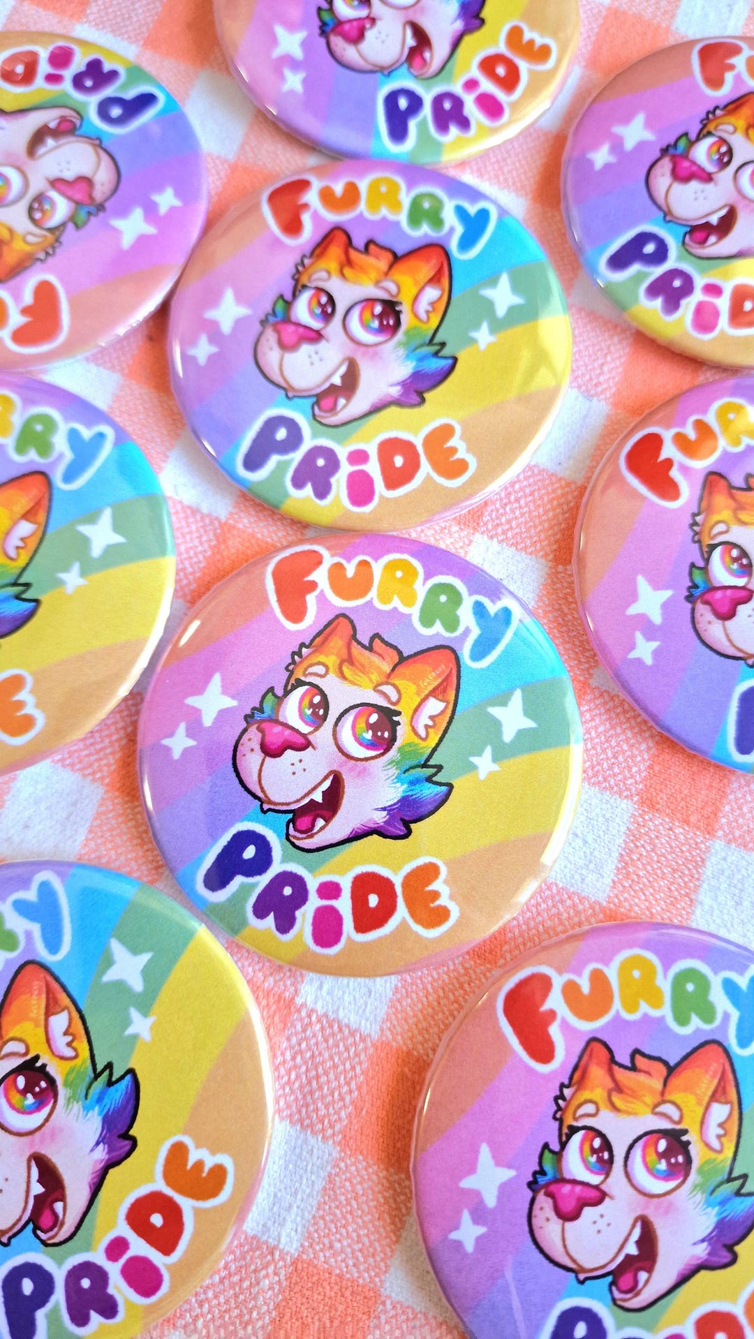 Furry Pride - Fursona Rainbow LGBTQ - Round Pin Badge 58 Mm - Sarcastic ...
