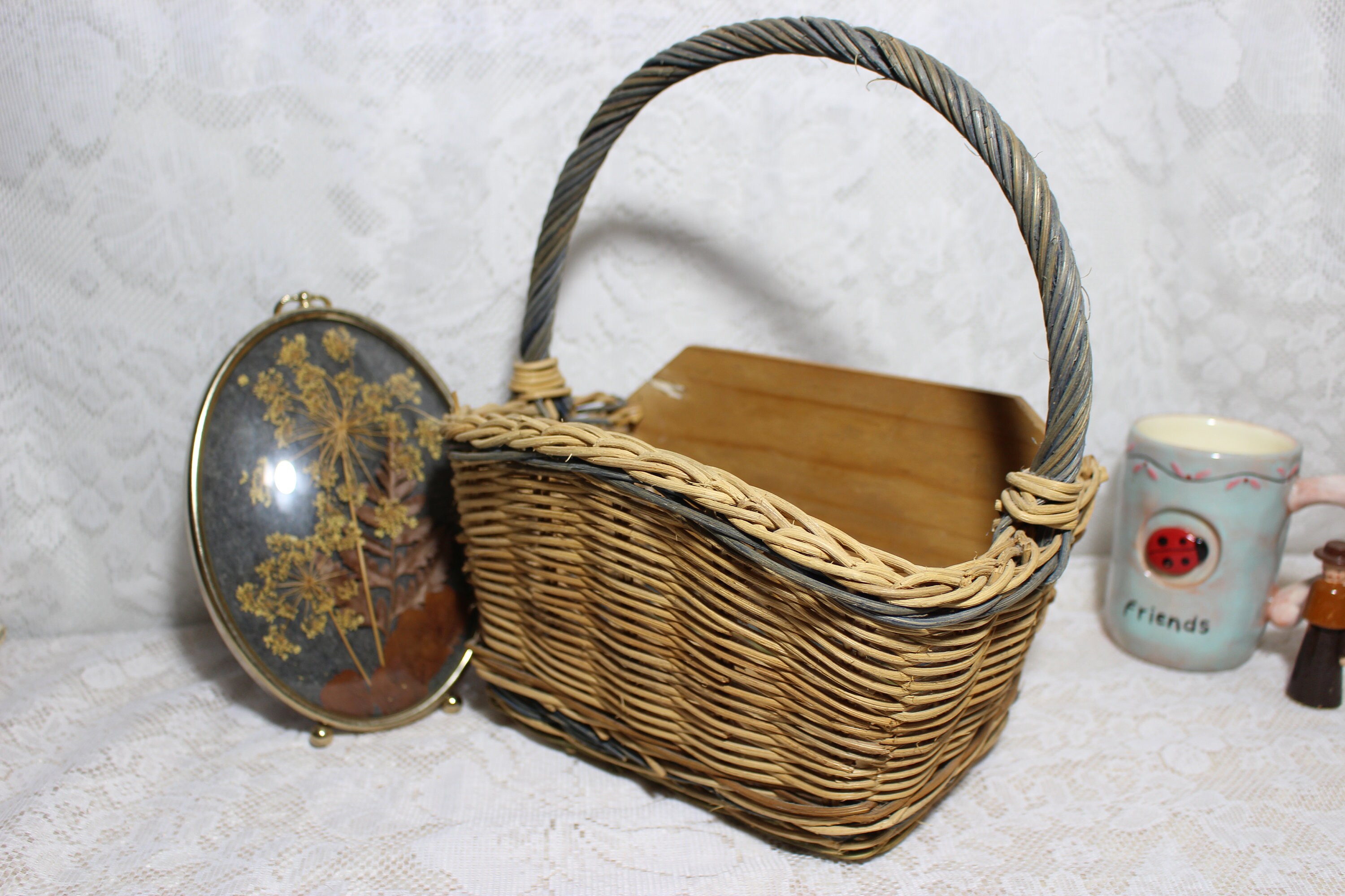 Wicker and Wood Basket Farm Cows Motiff House Farm Theme - Etsy