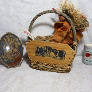 Wicker and Wood Basket Farm Cows Motiff, House Farm Theme Storage ...