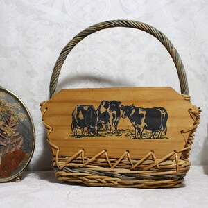 Wicker and Wood Basket Farm Cows Motiff, House Farm Theme Storage ...