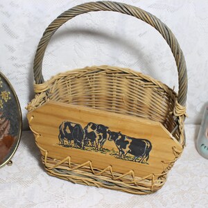 Wicker and Wood Basket Farm Cows Motiff, House Farm Theme Storage ...