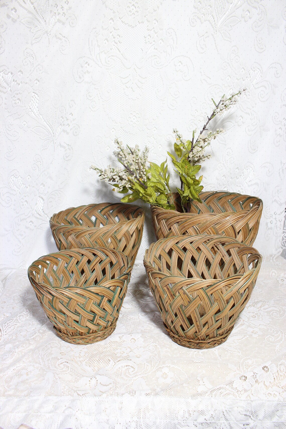 Wicker Nesting Planters, Basket Planters Set of 4, Vintage Woven Willow ...