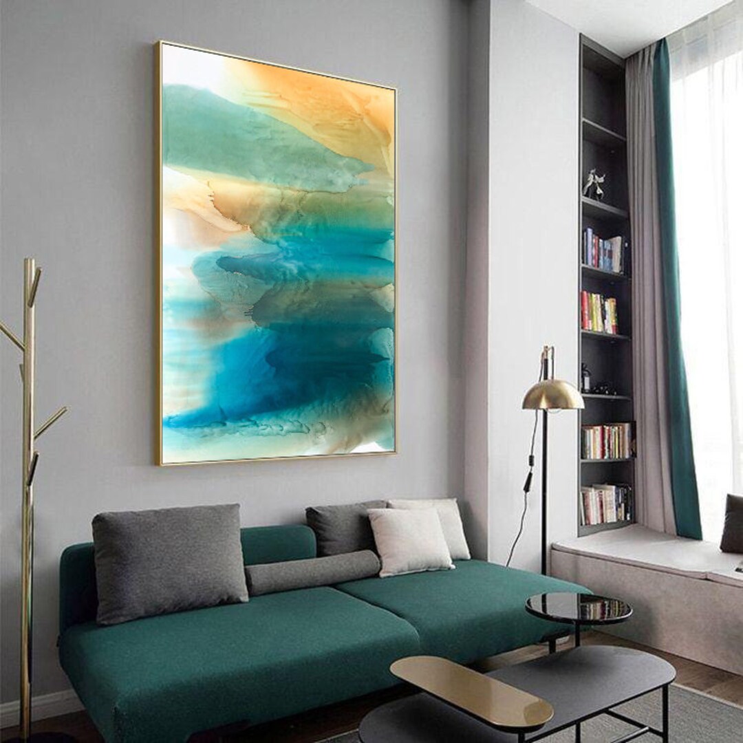 Original Painting Oversize Light Beige Wall Art Little Blue Line ...