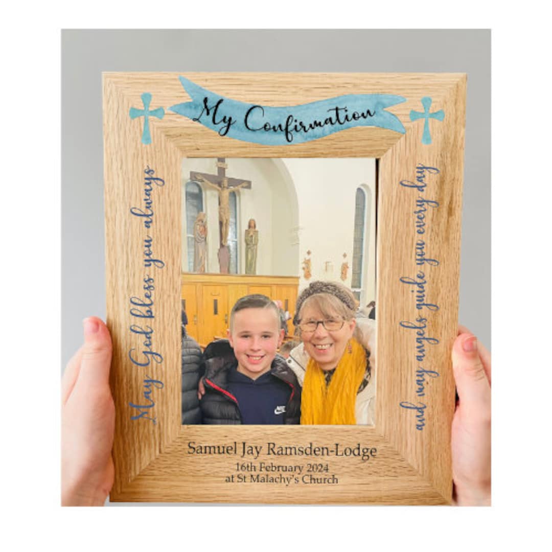 Solid Oak Personalised Confirmation Photo Frame, Son, Brother, Nephew ...