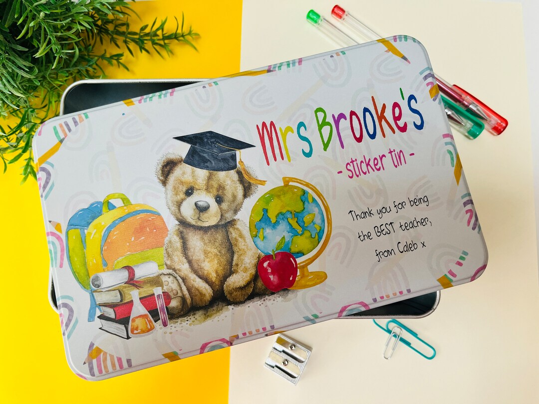 Personalised School Teacher Tin, Teacher Gift, Thank You, Sticker ...