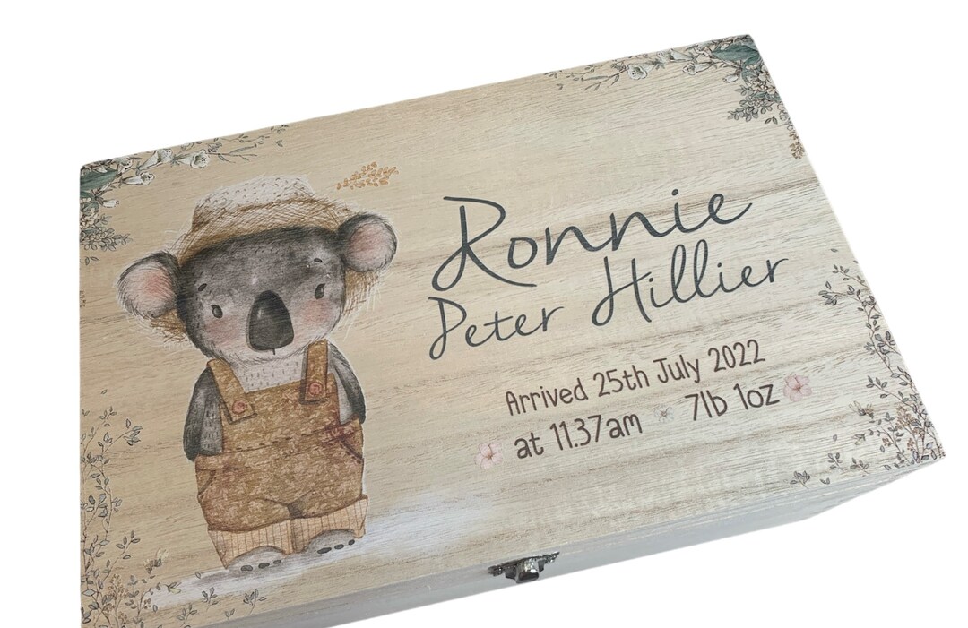 Personalised Wood Keepsake Box, Memory, Baby, Gift, Child, Christening, Rabbit, Fox, Elephant ...