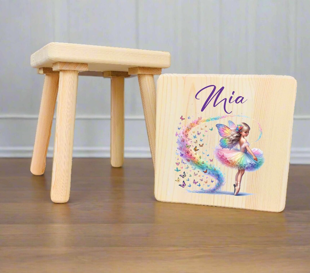 Child's Wooden Stool, Fairy, Dance, Kids Chair, Personalised Kid Gift ...