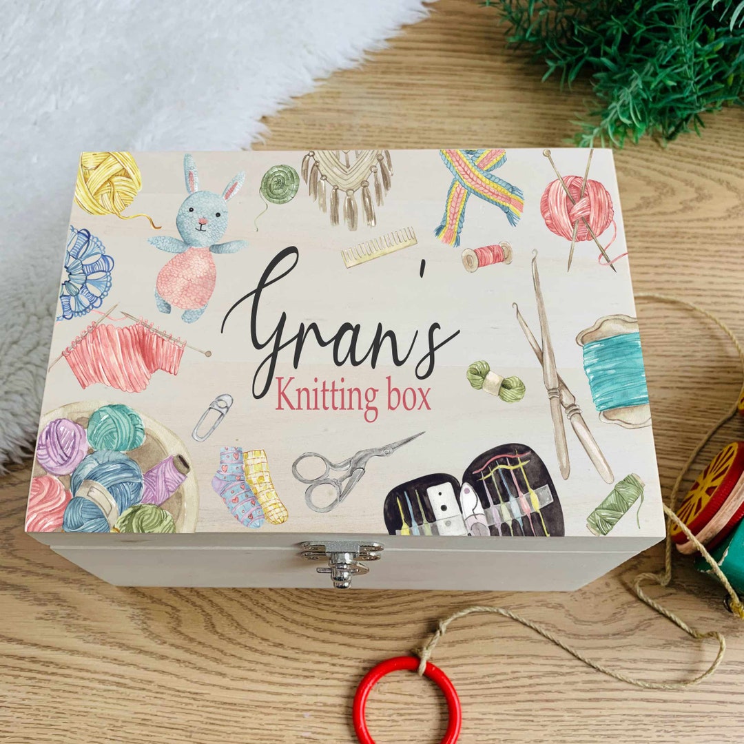 Personalised Wooden Knitting Box, Gift for Her, Wool Box, Mum, Grandma ...