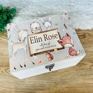 Personalised Wooden Keepsake Box, Memory, Woodland, Animals, Baby Box ...
