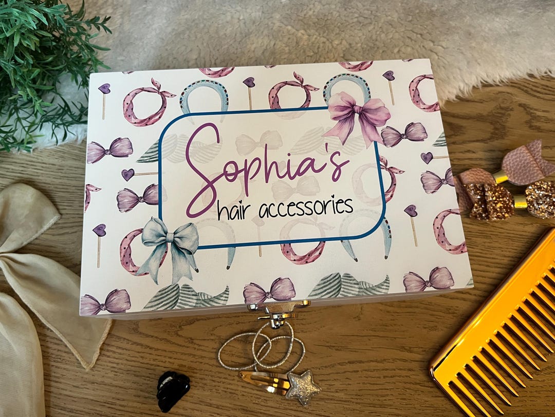 Personalised Hair Accessories Box, Hair Clips Bows, Head Band, Holder ...