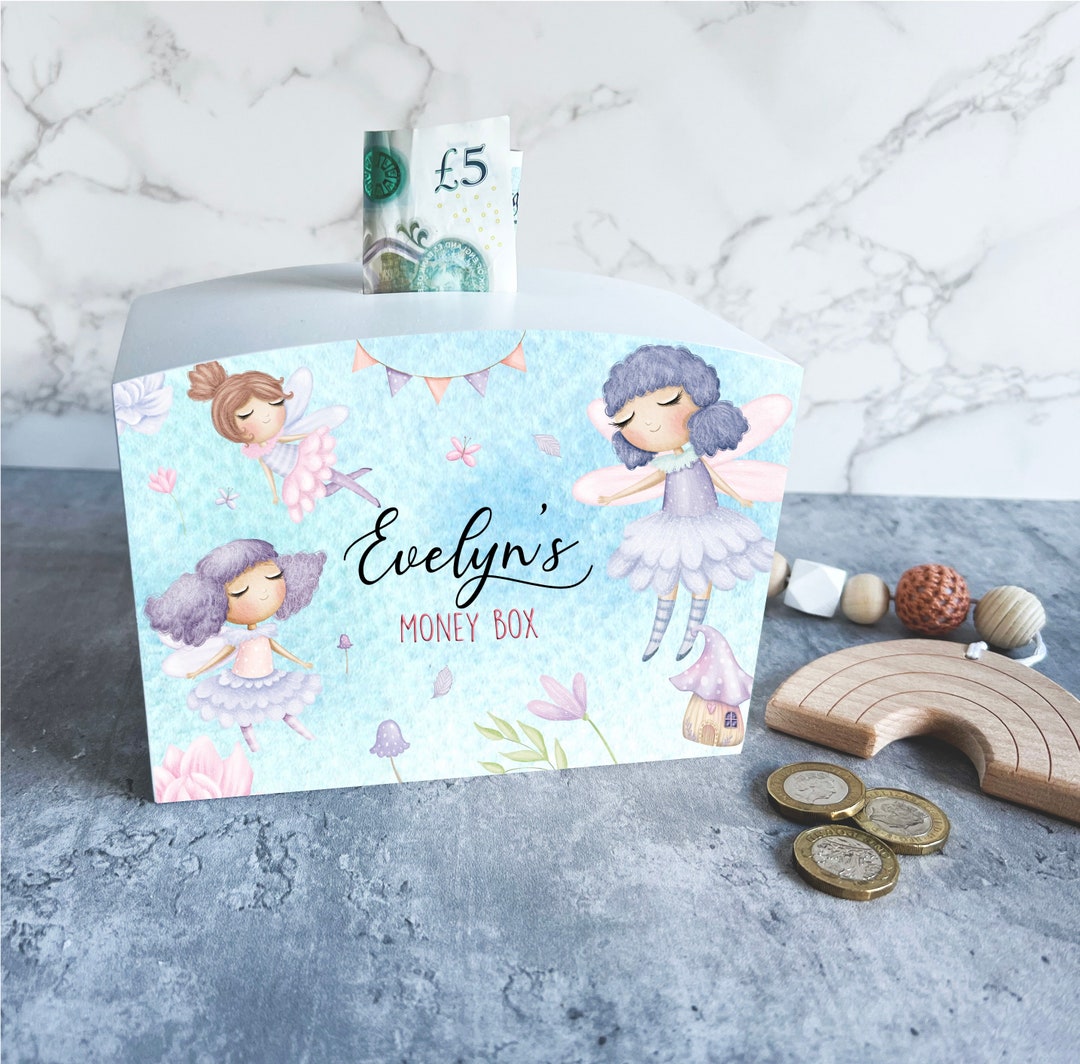 Personalised Kids Money Box, Money Bank, Fairies, Christening Gift ...
