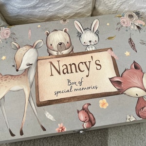 Personalised Wooden Keepsake Box, Memory, Woodland, Animals, Baby Box ...
