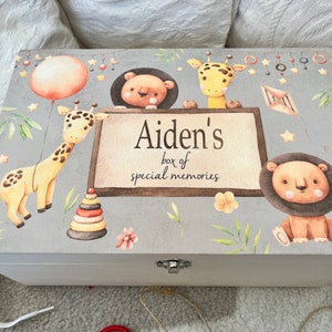 Personalised Wooden Keepsake Box, Memory, Safari, Animals, Baby, Gift ...
