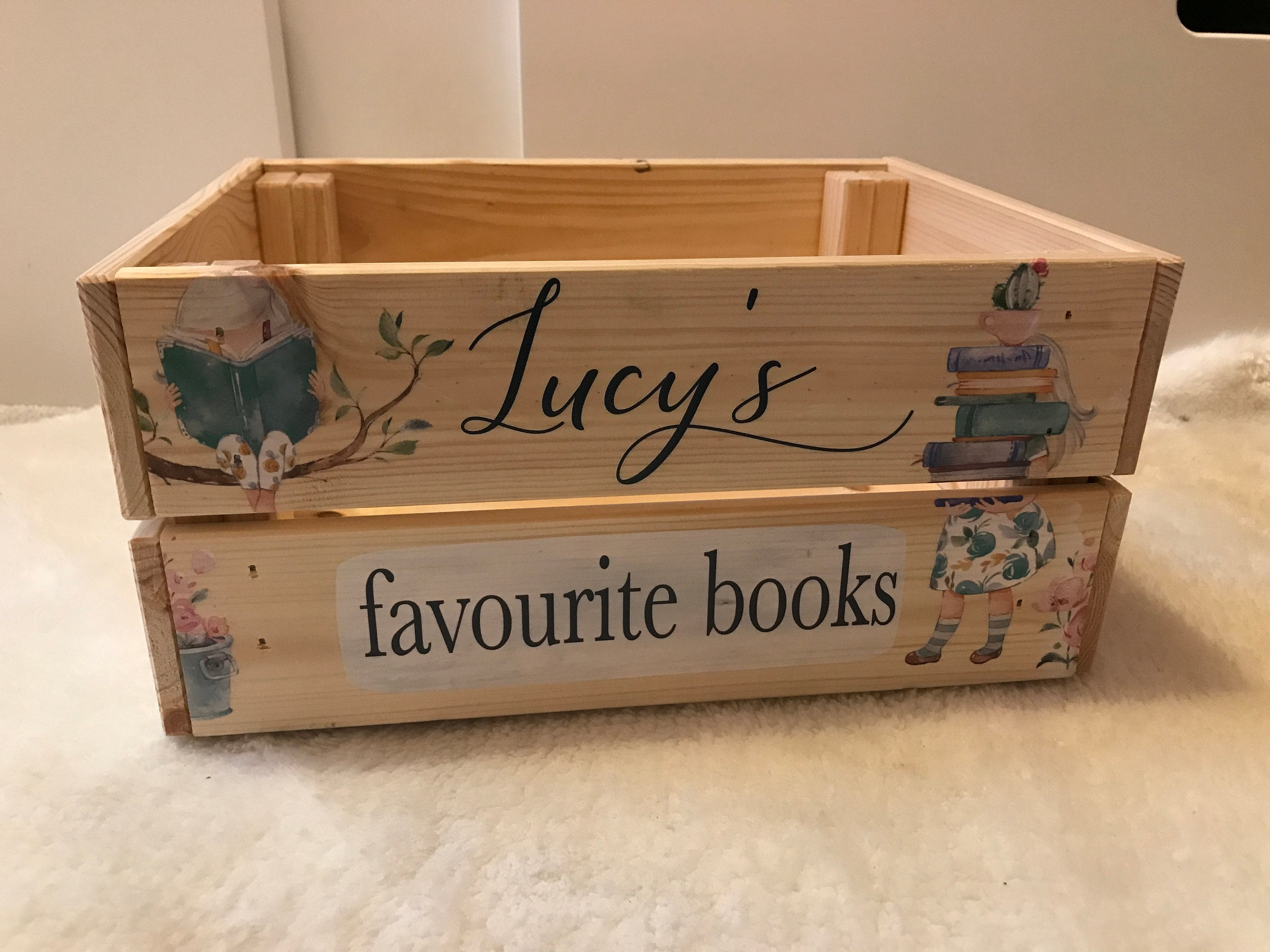 Personalised Wooden Book Crate Toy Crate Teddy Crate Baby | Etsy