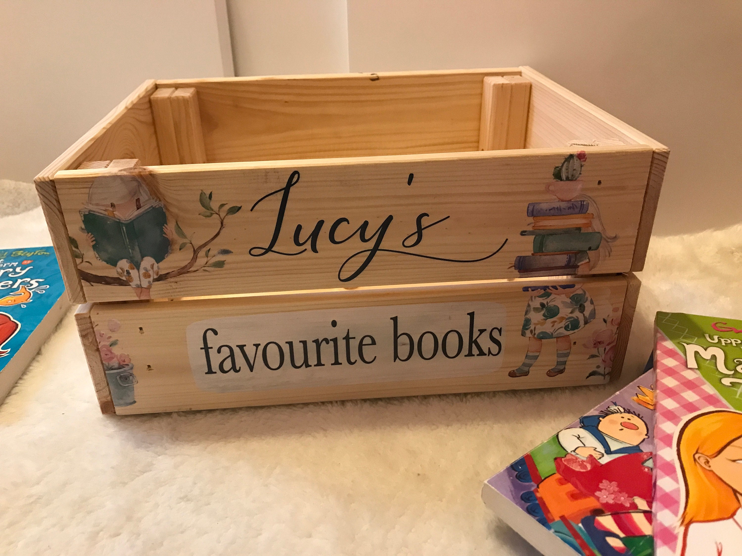 Personalised Wooden Book Crate Toy Crate Teddy Crate Baby | Etsy