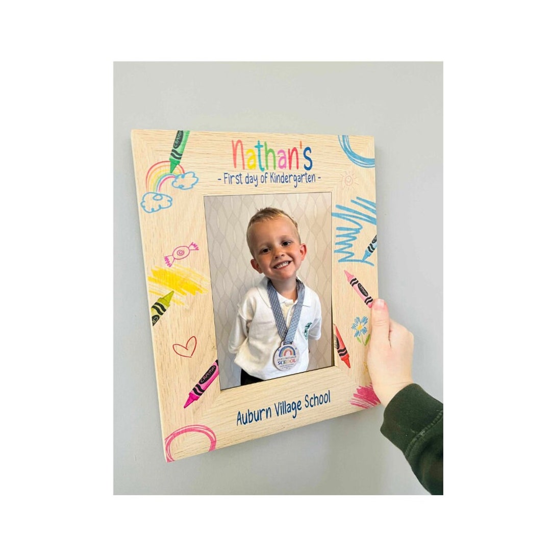 First Day of School Personalised Solid Oak Photo Frame, Starting ...