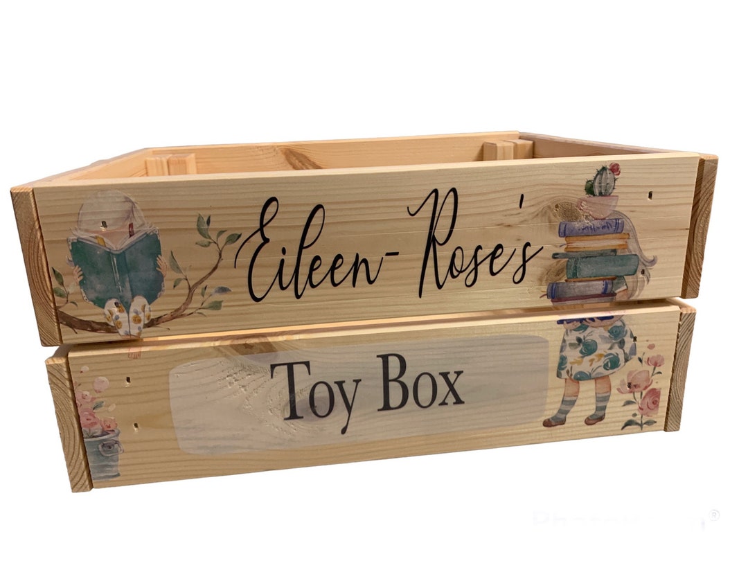 Personalised Wooden Book Crate, Toy Crate, Teddy Crate, Baby Gift, Kids ...