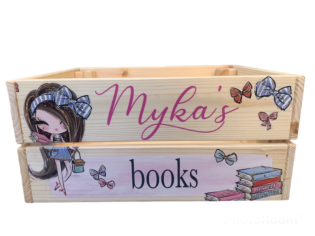 Personalised Wooden Book Crate, Homework Crate, Keepsake Crate, Girl ...