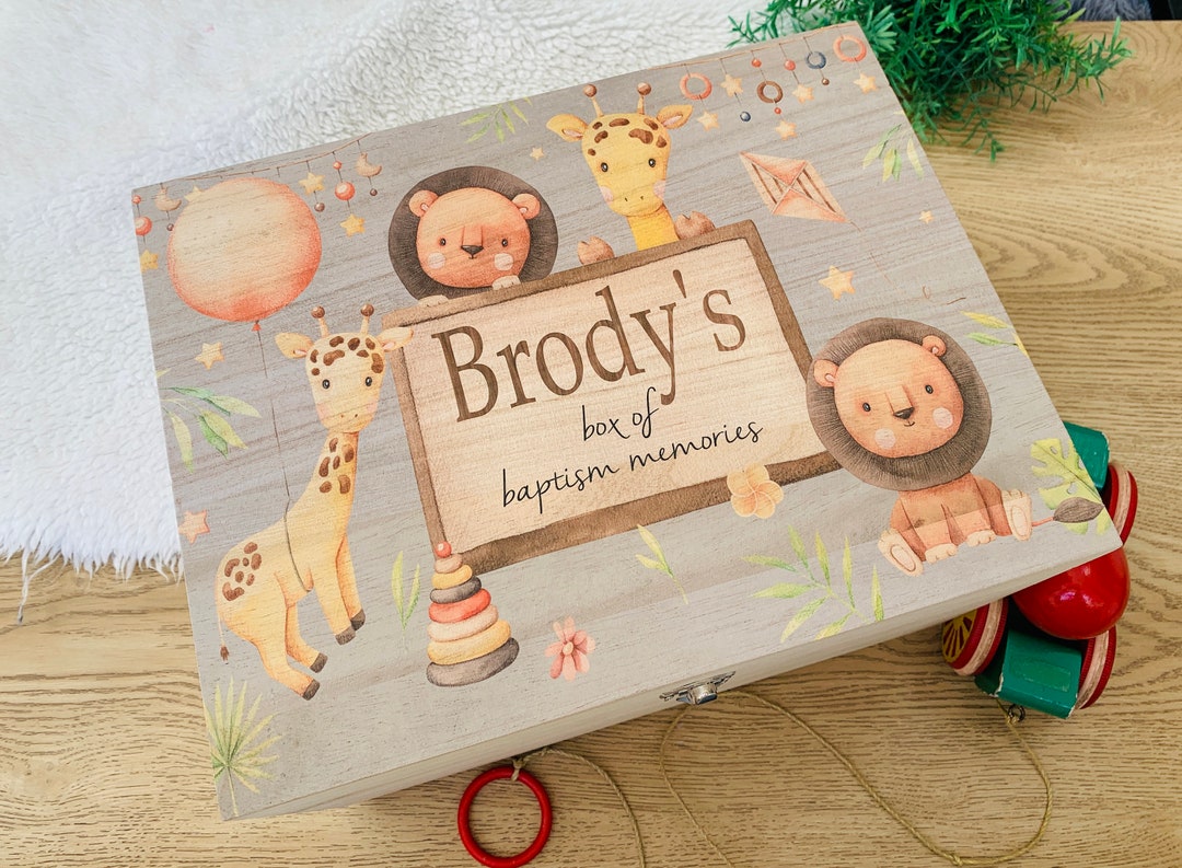 Personalised Wooden Keepsake Box, Memory, Safari, Animals, Baby, Gift ...