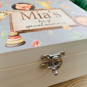 Personalised Wooden Keepsake Box, Memory, Safari, Animals, Baby, Gift ...