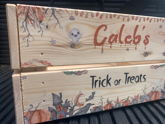 Personalised Wooden Halloween Box Crate Trick or Treat Box - Etsy