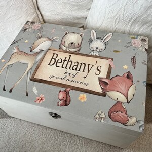 Personalised Wooden Keepsake Box, Memory, Woodland, Animals, Baby Box ...
