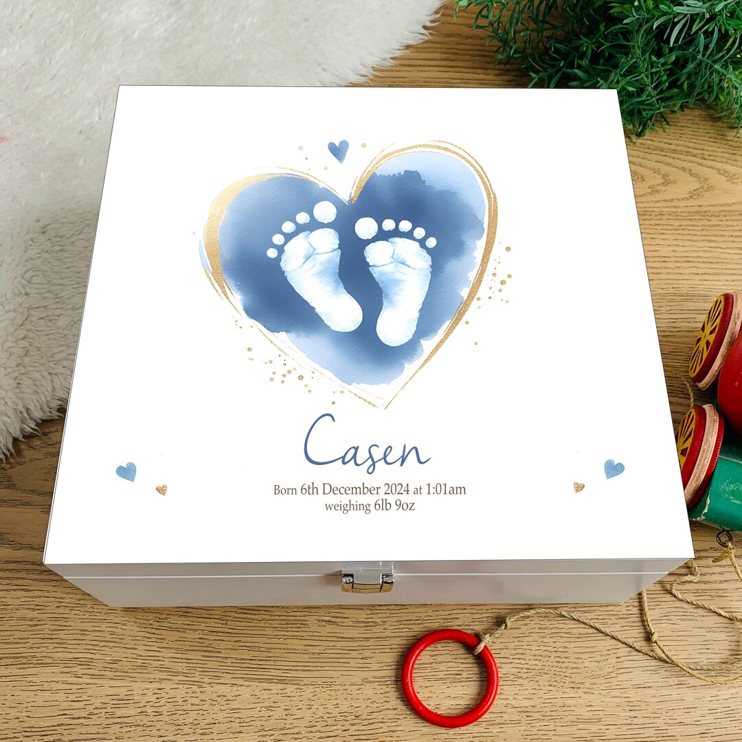 Luxury Baby Footprint Keepsake Box, Personalised Gift, Baby Shower Gift ...