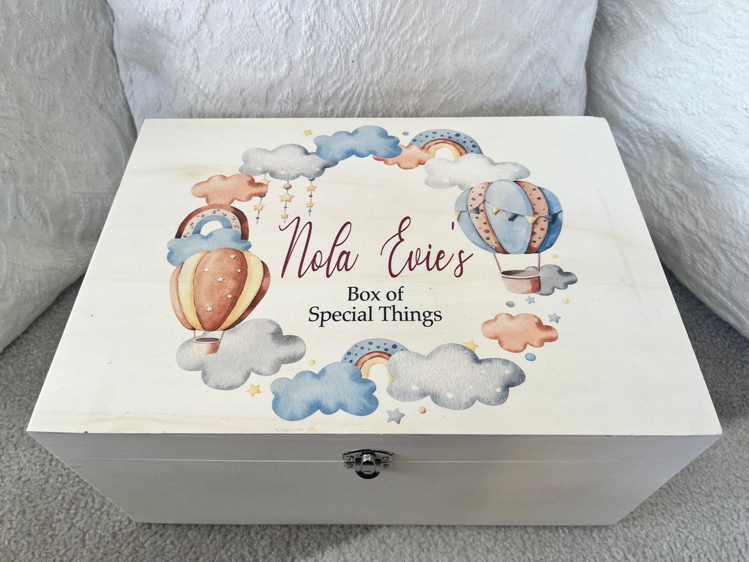 Personalised Wooden Keepsake Box Memory Box Hot Air Balloon Baby Box ...