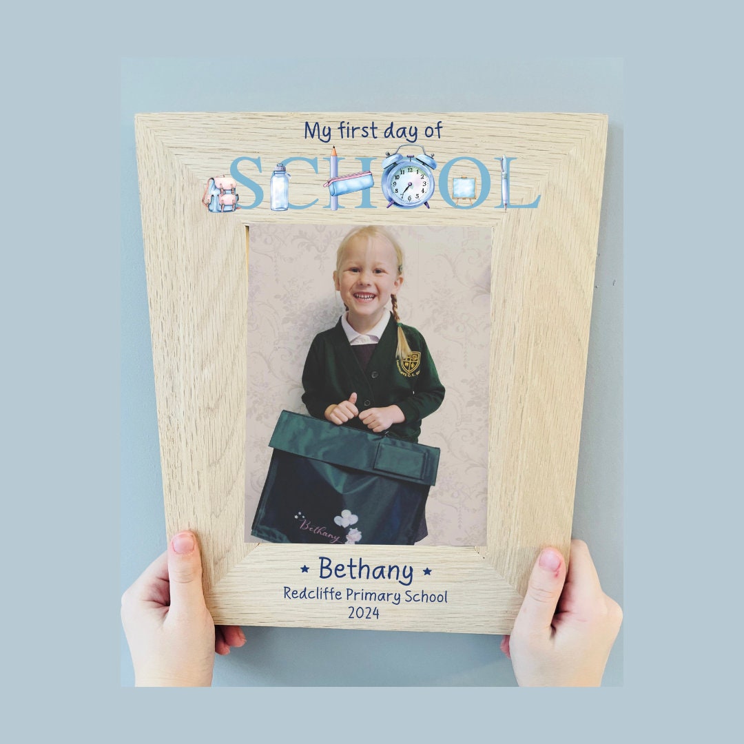 First Day of School Personalised Solid Oak Photo Frame, Starting ...