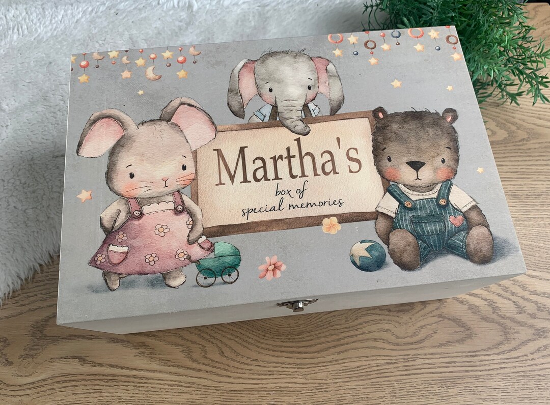 Personalised Wooden Keepsake Box, Memory, Woodland, Animals, Baby Box ...