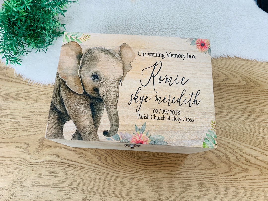Personalised Wood Elephant Keepsake Box, Memory, Gift, Children, Baby ...