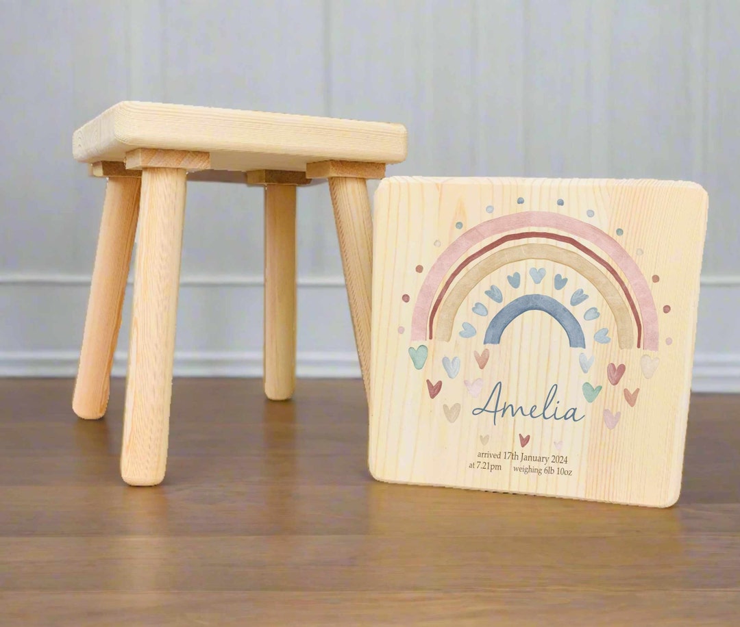 Kids Wooden Stool, Rainbow, Kids Chair, Personalised Kid Gift, Nursery ...