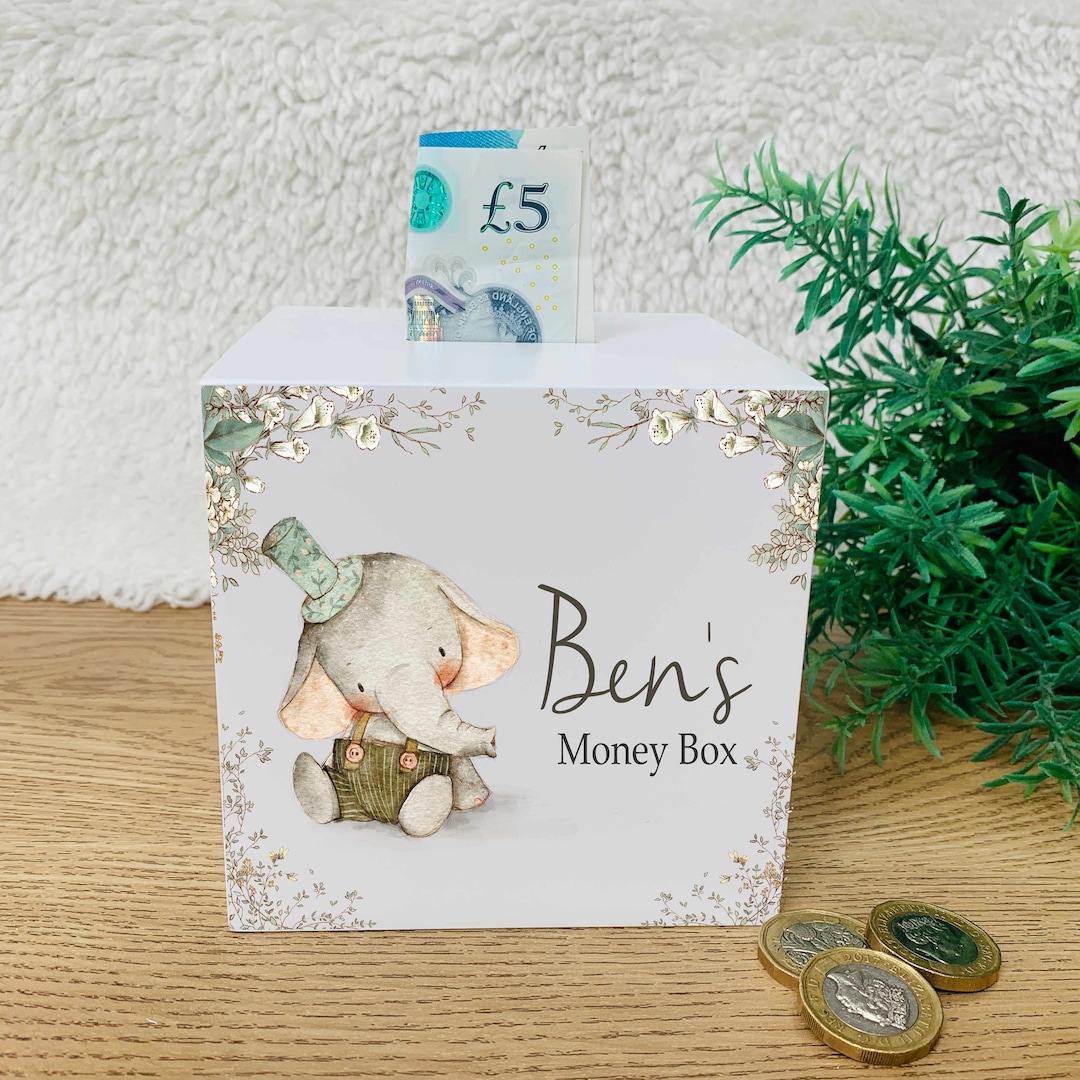 Elephant Kids Money Box, Personalised Money Bank, Holiday Gift, Older ...