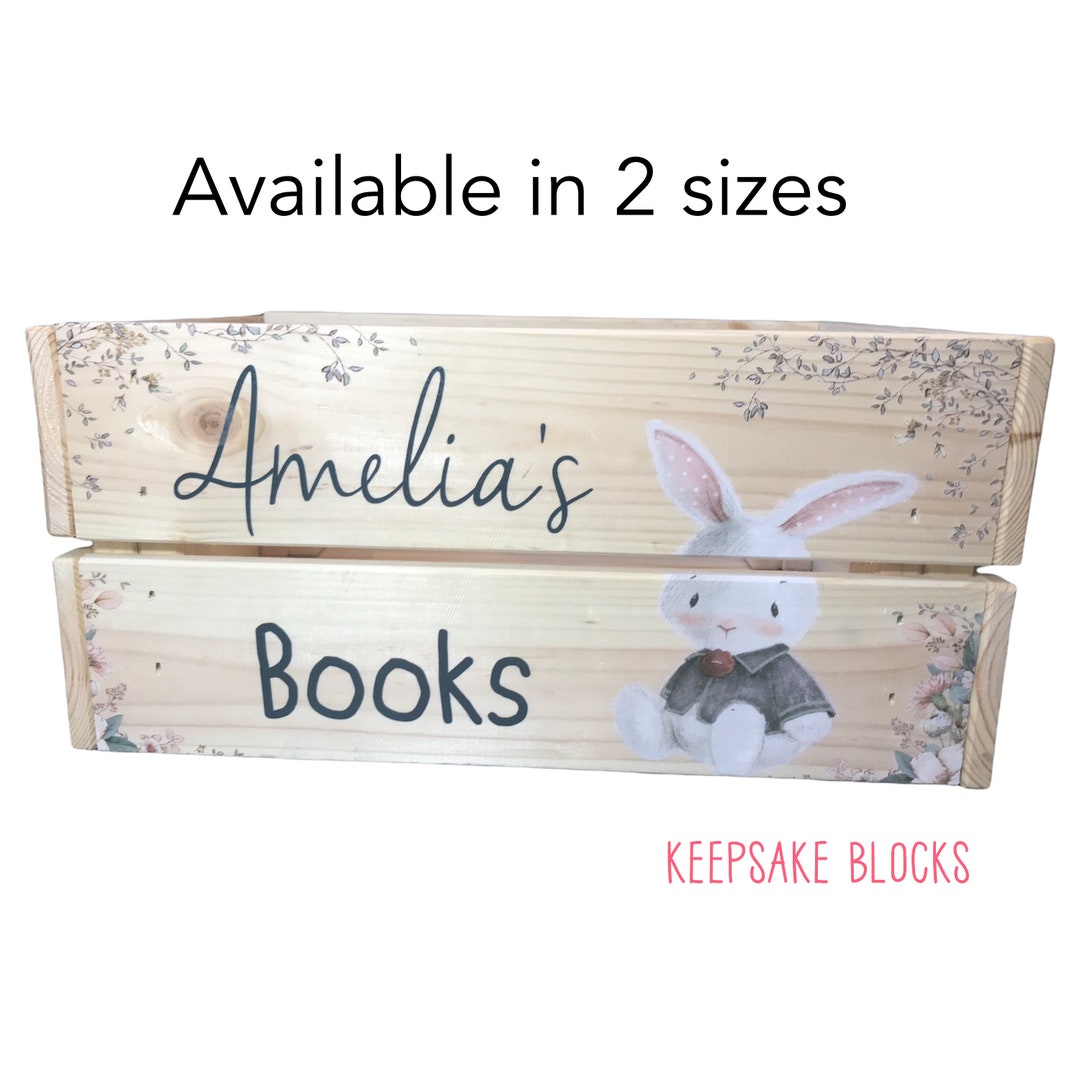 Personalised Book Crate, Toy, Teddy, Baby Gift, Kids, Storage, Rabbit ...