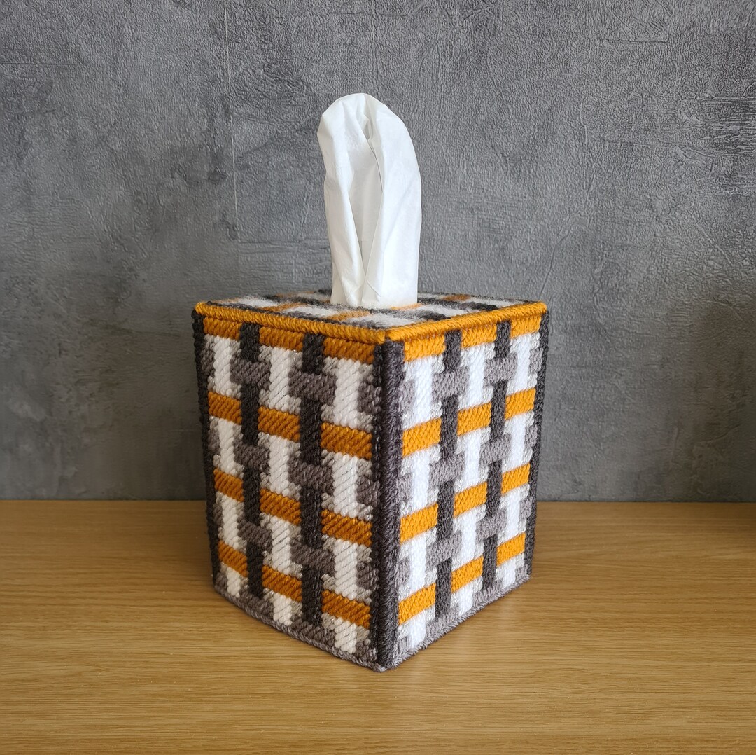 Basket Weave Tissuebox Cover - Grey/mustard - Etsy