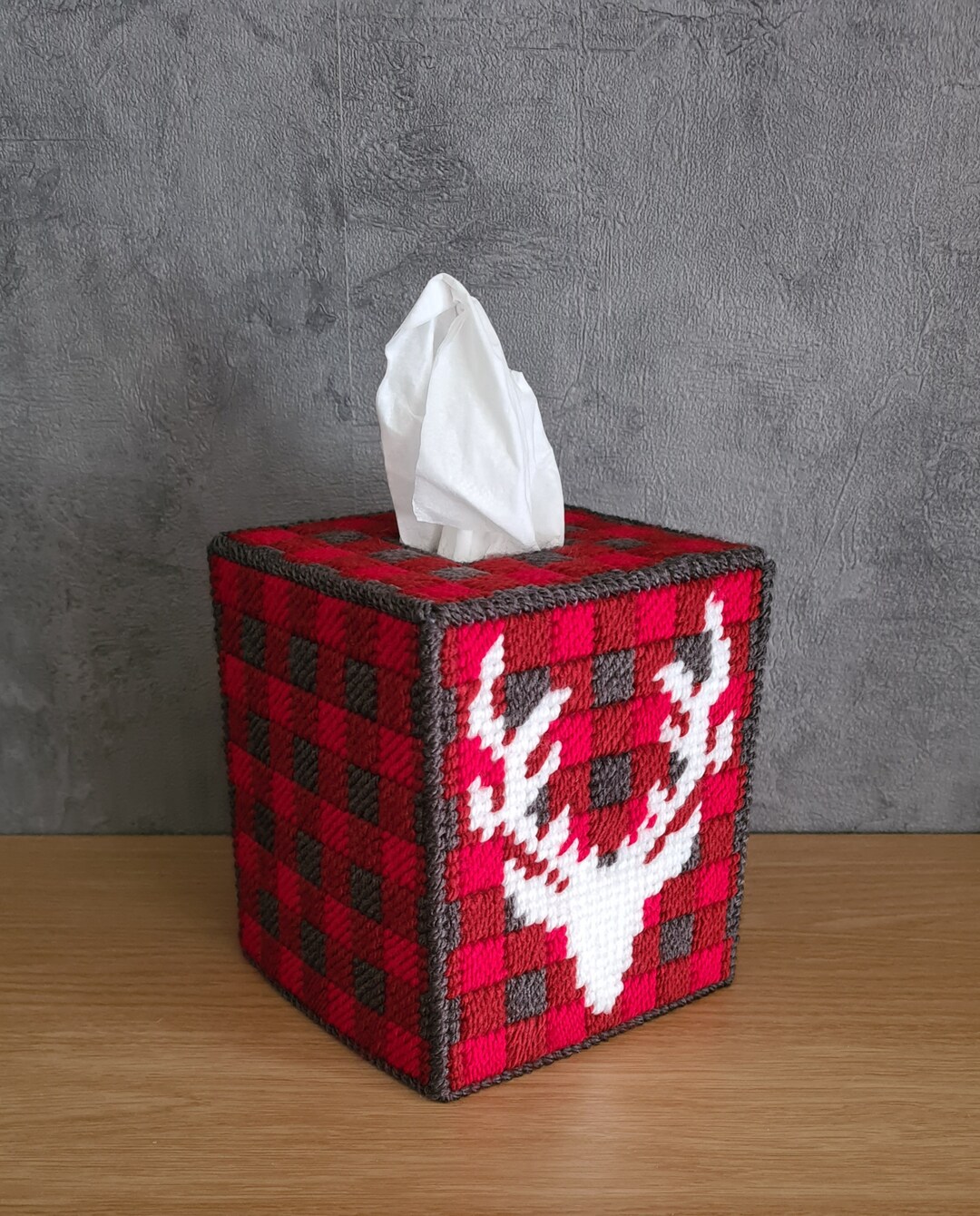 A Stag in Plaid (red) - Tissuebox Cover - Etsy