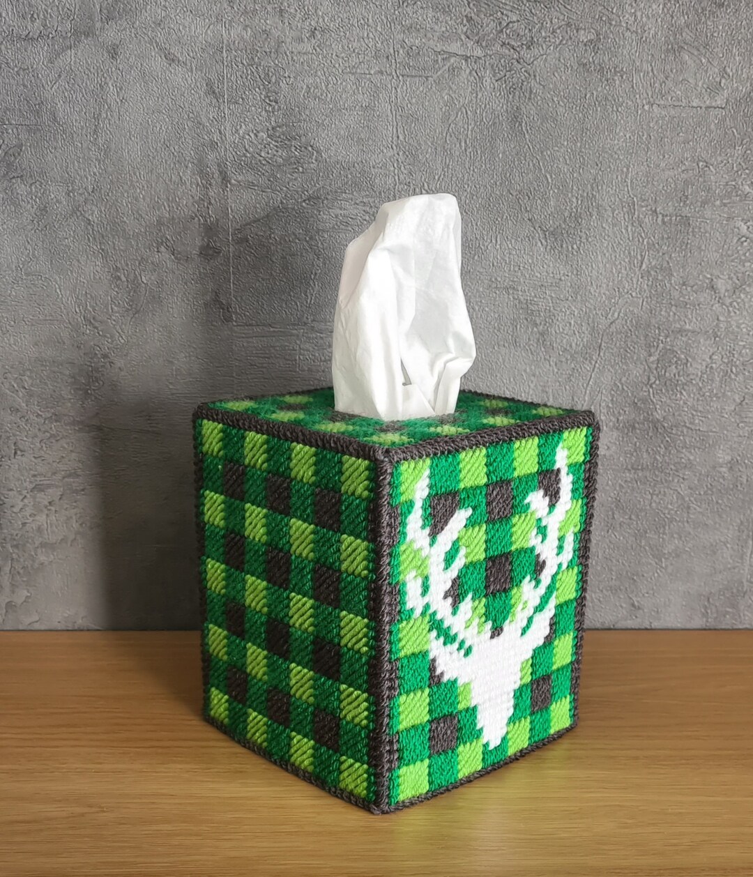 A Stag in Plaid (green) - Tissuebox Cover, Scottish Themed Decor, Stag ...