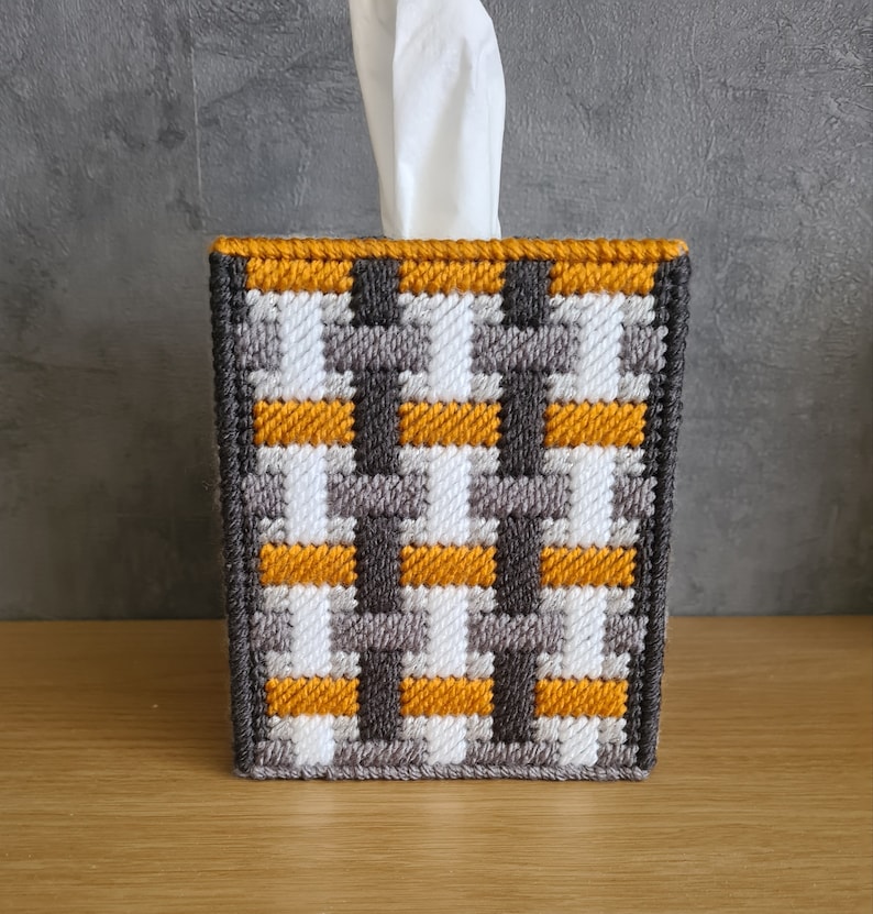 Basket Weave Tissuebox Cover - Grey/mustard - Etsy