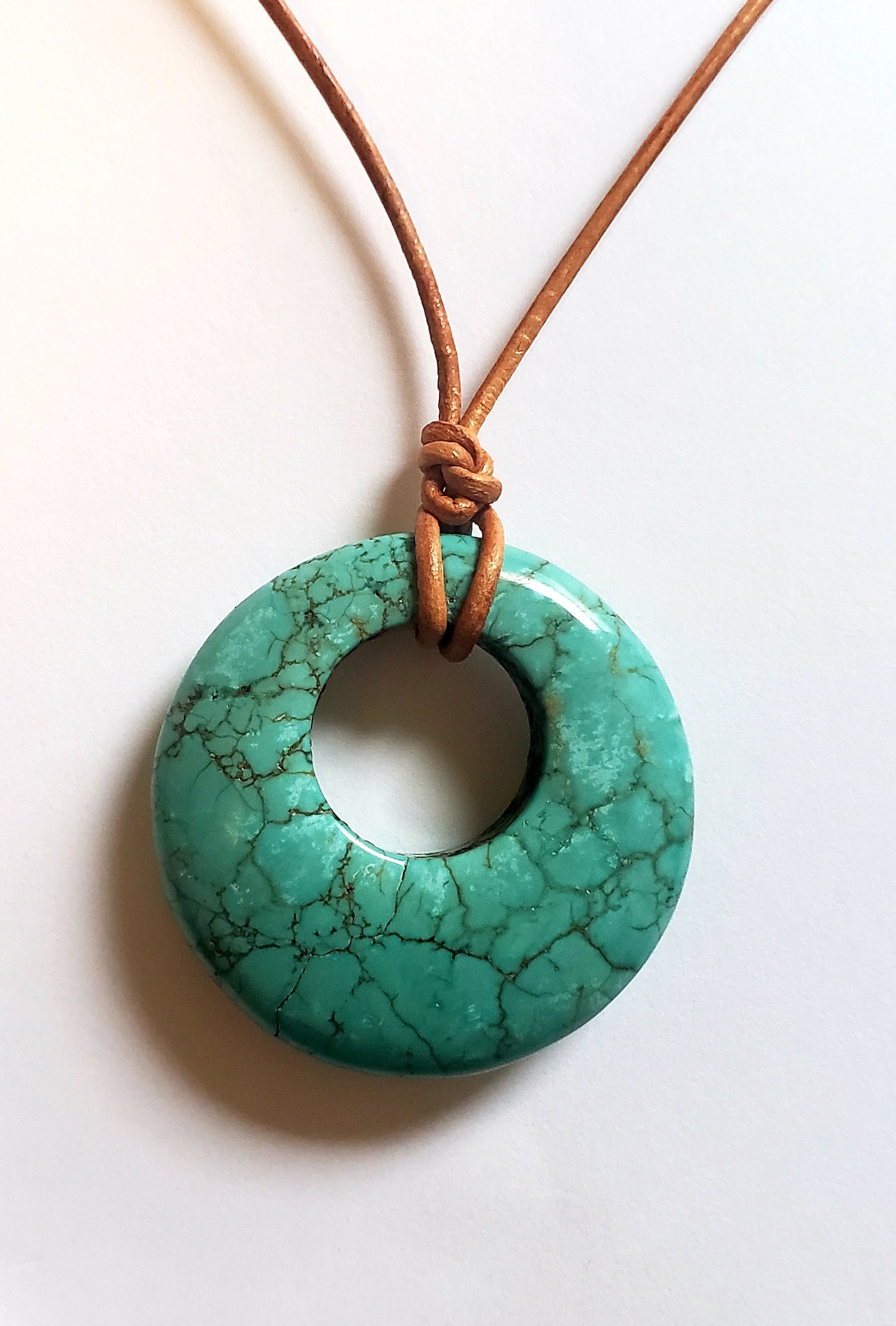 Handmade Leather Cord & Aqua Colored Stone Pendant Necklace. - Etsy