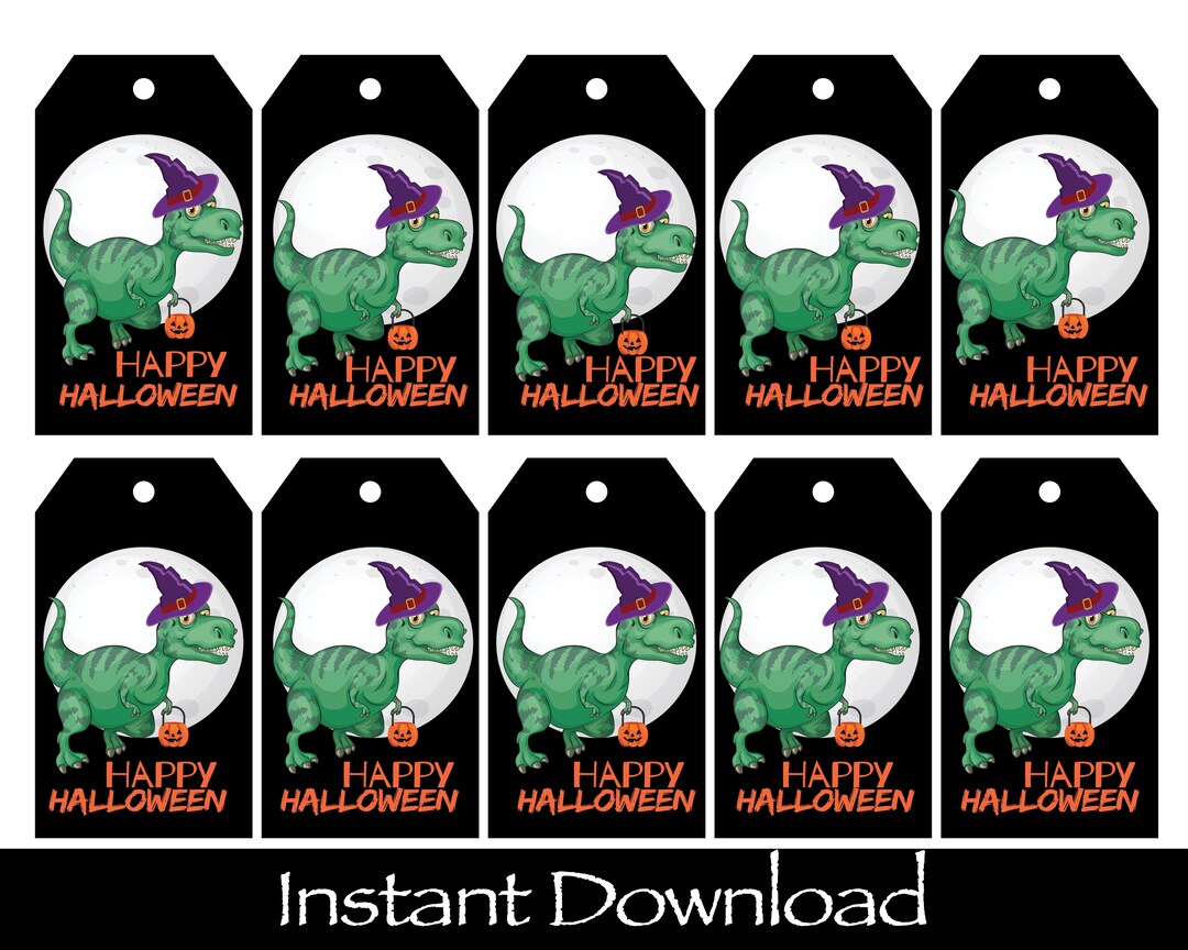 Printable Dinosaur Halloween Gift Tags, Instant Download Dinosaurs ...