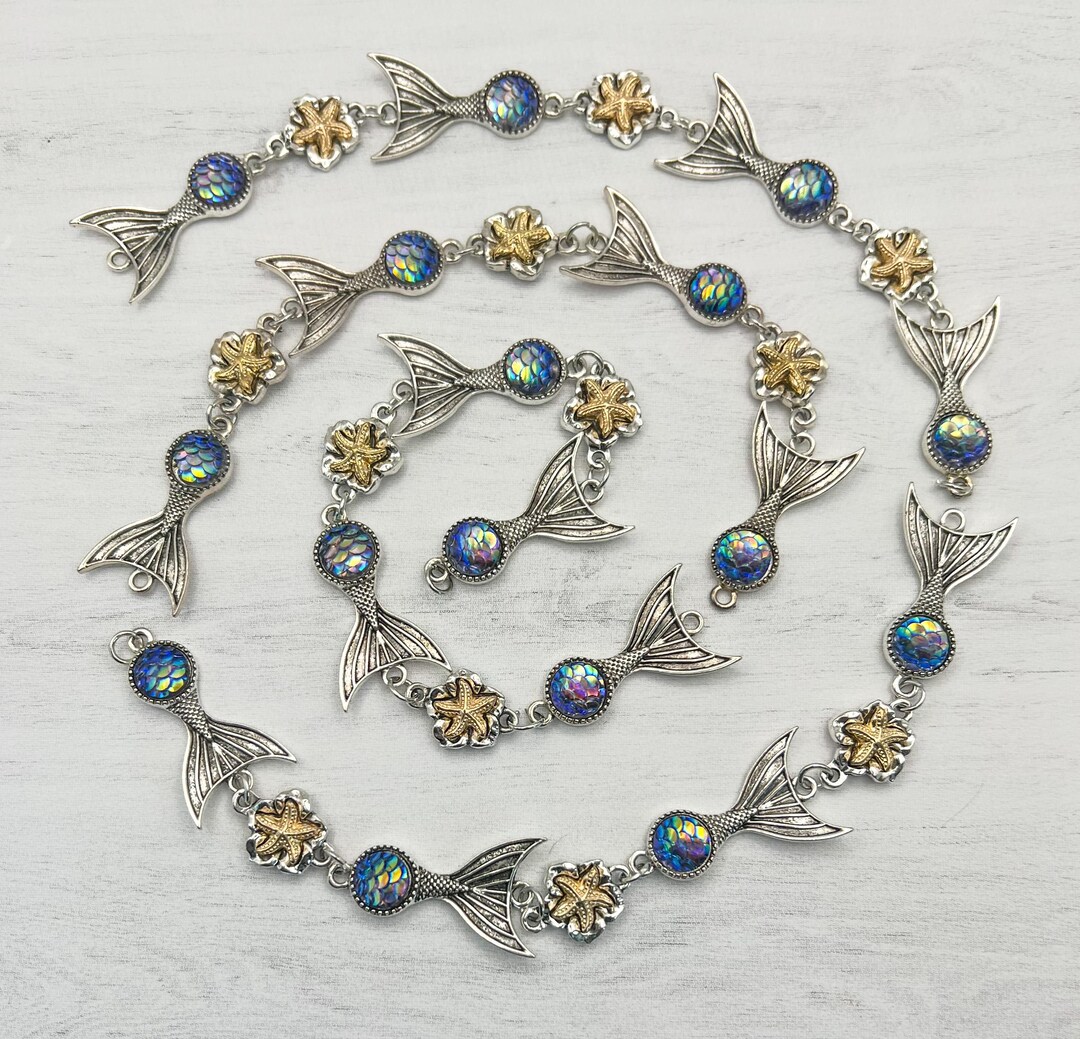 32 Iridescent Blue Scale Mermaid Tail Bead Charms Set Custom Jewelry ...