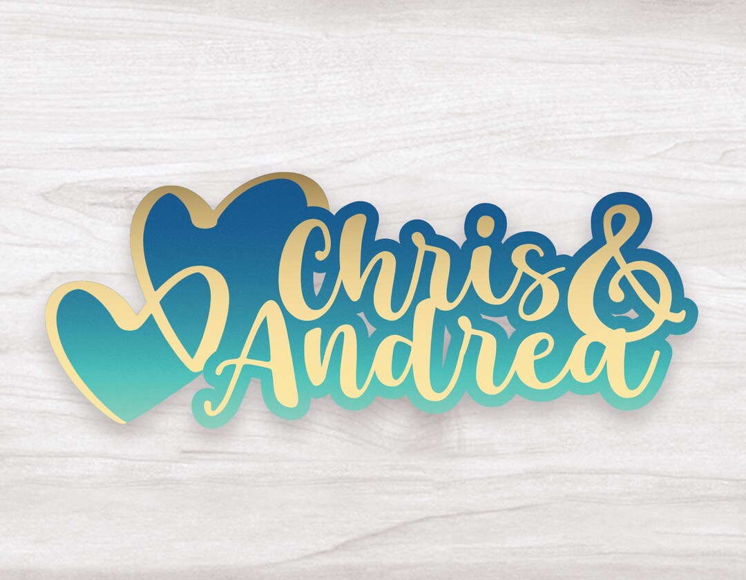 Blue and Gold Custom Names or Message With Two Hearts in One ...