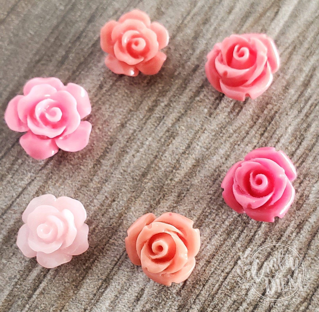 10 Pink Rose Beads: Carved Reconstituted Stone, Jewelry Making - Etsy
